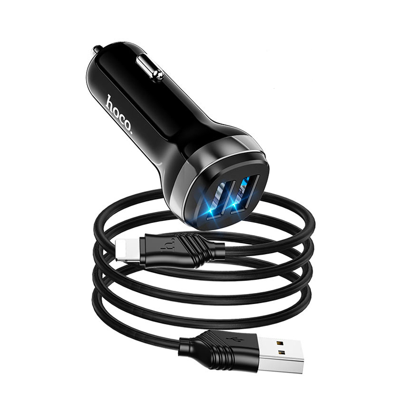 Hoco Z40 Superior Dual Port Car Charger Set (Lightning Type C) | White ...