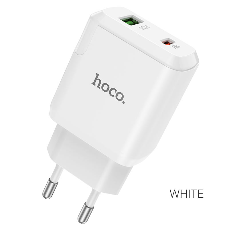 Hoco N5 Favor Dual Port Pd20W+Qc3.0 Charger(Eu) Only Adapter - Black & White | Azha Pasa | Azha Pasa
