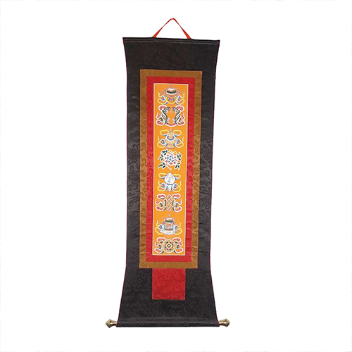 Tashi Tagye | The Eight Auspicious Signs Thangka on Backdrop Yellow ...