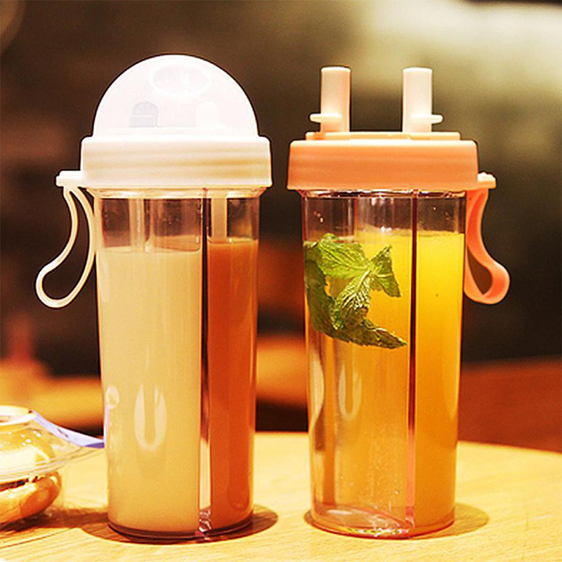 Portable Dual Straw Two Separate Containers Divided Water Bottle | Azha ...